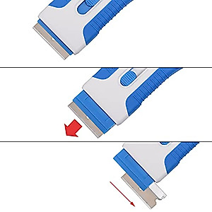 EHDIS Ceramic Scraper Car Sticker Remover Glass Stove Top Razor Scraper Label,Glue,Paint,Adhesive Remover Tool + 10pcs Stainless Steel Razor Blades (Blue)