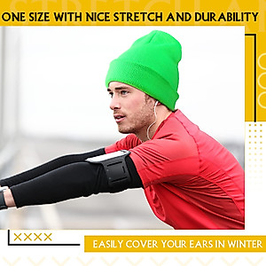 JenPen Neon Beanie Hat Slouchy Beanie Cap Unisex Knitted Winter Hat Ski Plain Beanie Cap for Men and Women (4 Pieces), Green, Yellow, Orange and Pink, One Size
