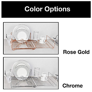 Smart Design Expandable Dish Drainer Drying Rack with Cutlery Cup - Steel Metal Wire - Fits in Standard Sinks - Dishes, Cups, Silverware Organization - Kitchen - 13.5 x 20.63 Inch Chrome