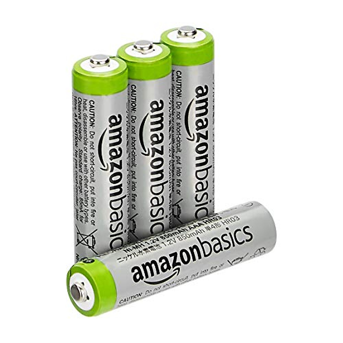 Amazon Basics 4-Pack Rechargeable AAA NiMH High-Capacity Batteries, 850 mAh, Pre-Charged
