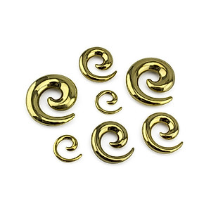 Urban Body Jewelry Pair of 2 Gauge (2G - 6mm) Gold PVD Hollow Steel Spirals