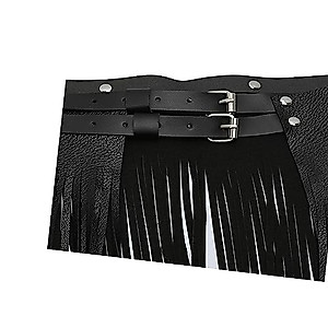 KKmeter Women's Faux Leather Waistband Fringe Tassel Skirt Hippie Boho High Waist Adjustable Double Waist Belt Skirt Clubwear (Black)