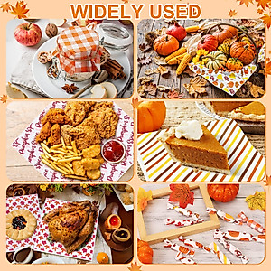 240Pcs Wax Paper Dry Waxed Deli Paper Sheet 12x12 inch Sandwich Wrap Paper Pumpkin Maple Leaf Checkered Decorative Parchment Paper Food Basket Liners for Home Kitchen Picnic Party