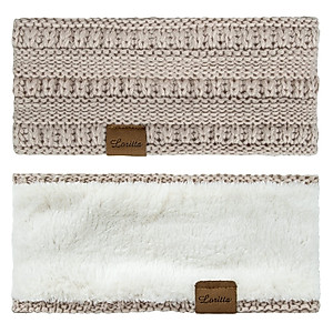 Loritta 4 Pack Womens Winter Headbands Fuzzy Fleece Lined Ear Warmer Cable Knit Thick Warm Crochet Headband Gifts, ZS A Pure Design Black+Beige+Dark Grey+Light Grey