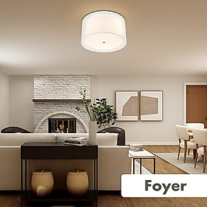 Hamilyeah Modern Drum Ceiling Light Fixture, 12inch Fabric Shade, Flush Mount 2 Bulb, Dimmable, Close to Ceiling, Bathroom Kitchen Bedroom Lighting