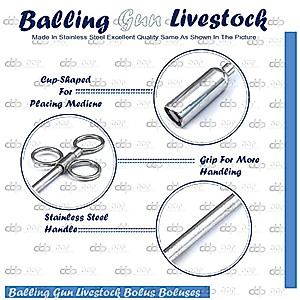 DDP Balling Gun Livestock Bolus Boluses Capsule Large Animal 13" Veterinary Stainless Steel Pill Pusher Sheep Calf COLT 5/8" Diameter Metal Head Spring Clips