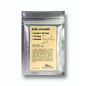 Ferulic Acid Powder Pure 99% Pure Cosmetic Grade Powder Pure Natural Antioxidant, Anti-Aging, DIY Skincare (1 Oz/ 28 Grams)