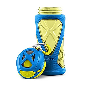 Pogo BPA-Free Tritan Kids Water Bottle with Silicone Soft Straw, Grey Geode & Zulu Torque 16oz Plastic Kids Water Bottle with Silicone Sleeve and Leak-Proof Locking Flip Lid and Soft Touch Carry Loop