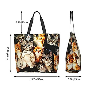 Cat Tote Shoulder Bag Cute Grocery Bags Storage Handle Shopping Bag Portable Animal Bag Large