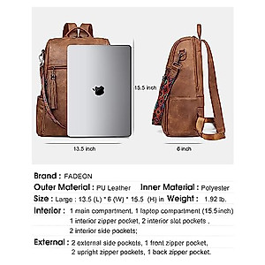 FADEON Laptop Backpack Purse for Women Large Designer PU Leather Laptop Bag, Ladies Computer Shoulder Bags