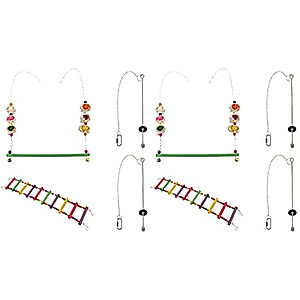 PATKAW Chicken Swing Toys 8 Pcs Parrot Bird Toy Bird Perch Bird Cage Hammock Toy Set Wooden Hammock Wooden Swing
