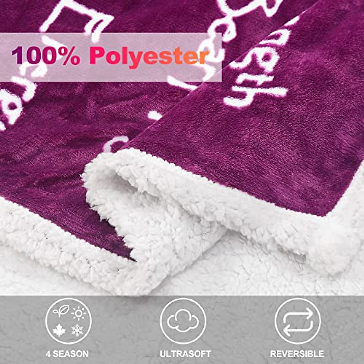 CIMA Healing Positive Blanket, Gift for People Need Hug Strength Company, Thoughts Positive Energy Love & Hope & Fluffy Comfort (50 x 60 Inch Purple)