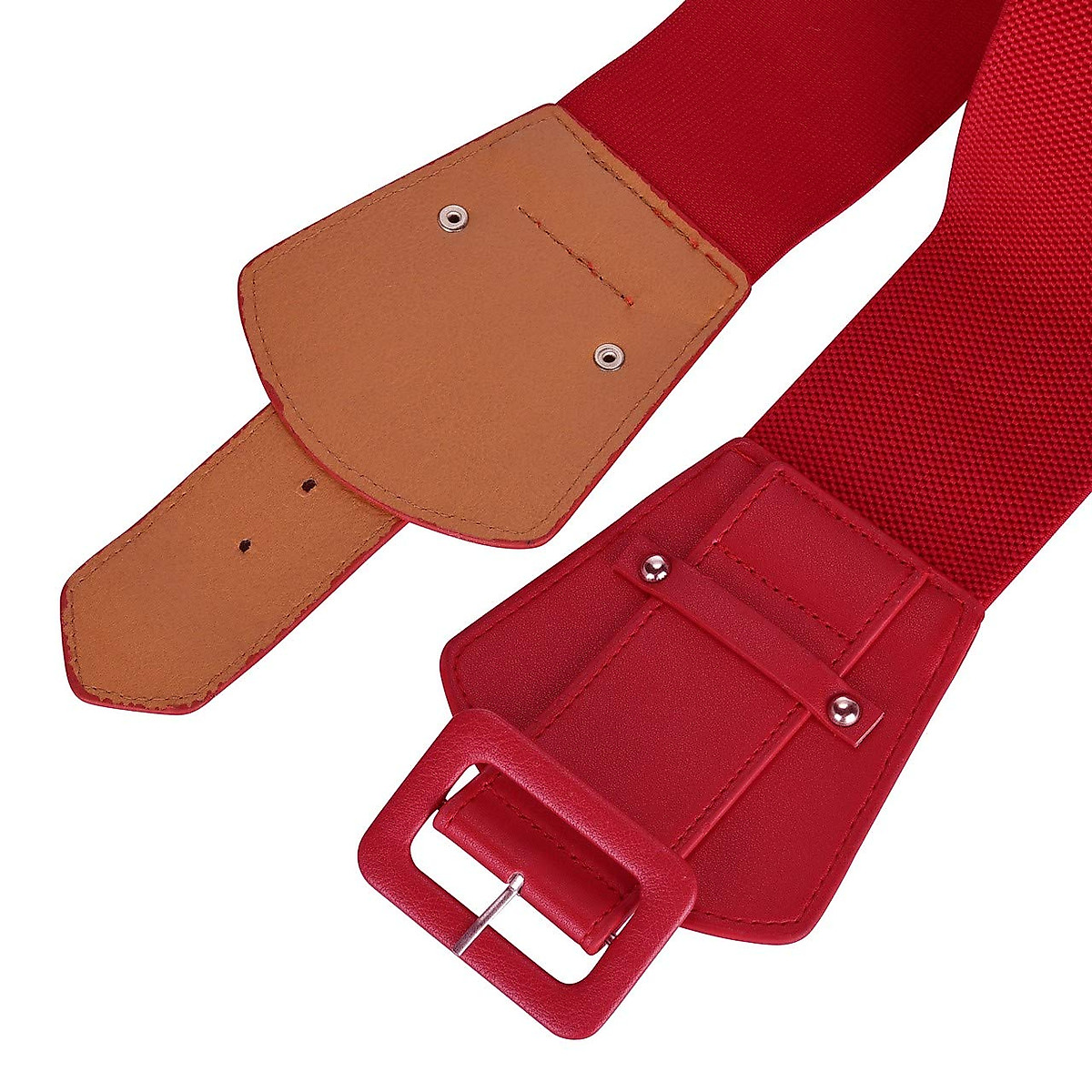 CHIC DIARY Waist Belt Women's Thick Stretchy Retro Chunky Buckle Belts Wide Leather Cinch Belts For Jeans Dresses Pants (Red, One Size)
