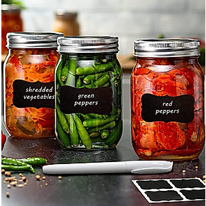 16oz Glass Mason Jars with lids Set of 12- wide mouth - Airtight Band + Marker & Labels - Canning Jars with Lids, Ideal for candle jars, Spice Jars, Wedding Favors, Meal Prep, Jelly Jar, Jam, Honey,