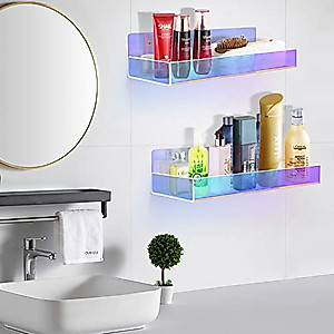 TLBTEK 2 Pcs 15 inch Iridescent Rainbow Floating Shelves,Acrylic Irridescent Floating Shelves Wall Mounted Storage for Bathroom, Bedroom, Living Room, Kitchen (Without Edge)