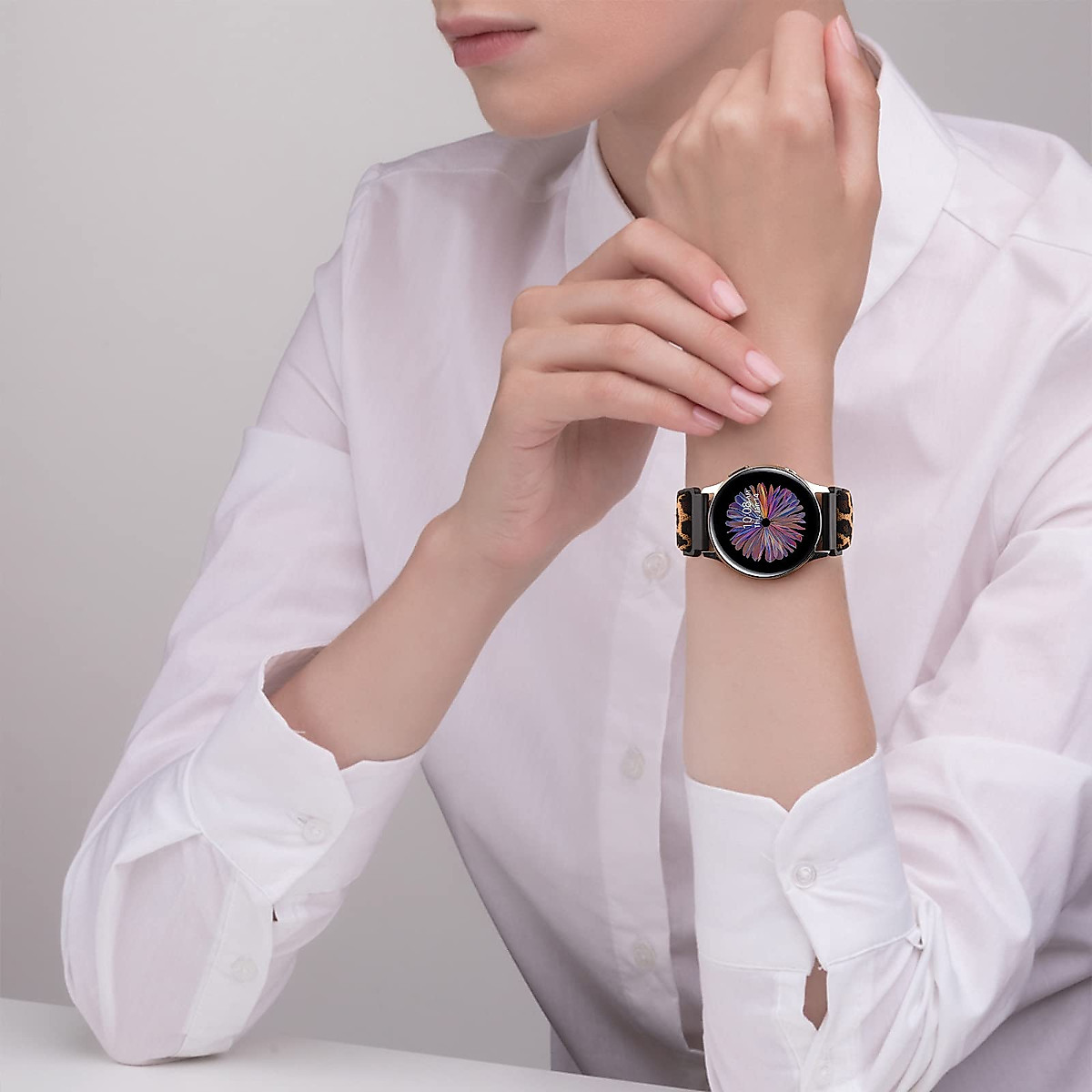 Wanme Elastic Bands for Samsung Galaxy Watch 4 40mm 44mm, Galaxy Watch 4 Classic 42mm 46mm, Galaxy Active 2 Band, 20mm Adjustable Soft Stretch Wristband for Galaxy Watch 4/Active 2 (Leopard)