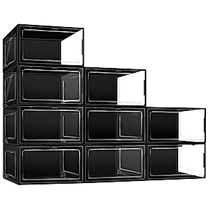 mupera X-Large Shoe Boxes Clear Plastic Stackable Shoe Storage Box with Clear Door for Closet, Plastic Shoe Boxes with Lids, Drop Front Shoe Box, Storage Containers for Organizing Sneaker(9 Pack)