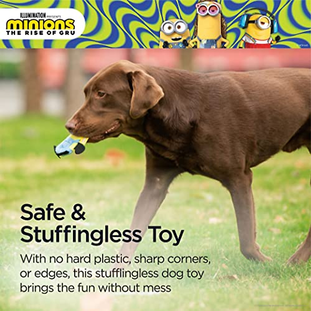 Minions: The Rise of Gru Stuart Plush Flat Crinkle Dog Toy | No Stuffing Dog Toy| Gifts Fans and Their Pets | Officially Licensed Pet Product from Universal Studios