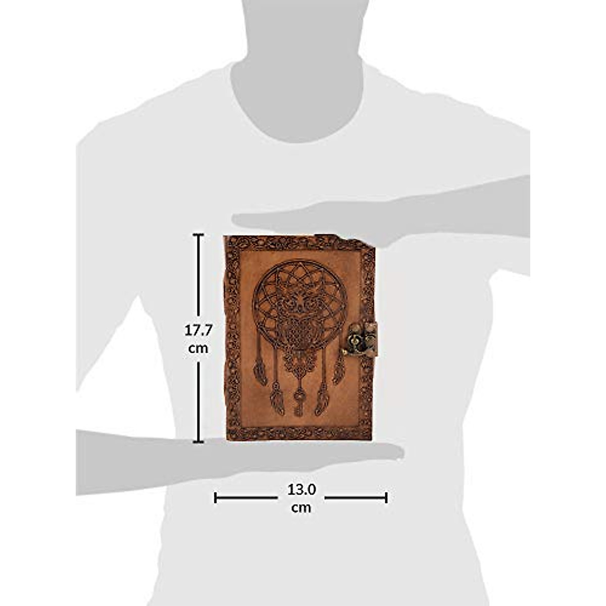 Leather Journal 7 x 5 Inch 220 Page Journal, Vintage Owl Embossed Blank Book, Sketchbook, Notebook Leather Journal (Handmade Unlined Paper) - Pocket style with Lock Closure for Men and Women (Vintage Tan - Plain Paper) (7 x 5 Inch, TC Leather)