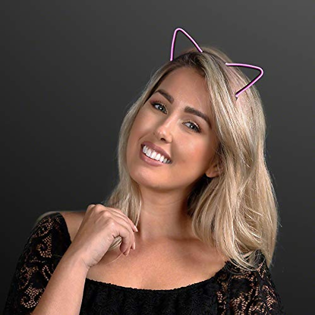 FlashingBlinkyLights Pink Light Up Cat Ears EL Wire Kitty Headband