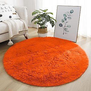 Lifup Soft Fluffy Round Area Rug, Cozy Plush Shaggy Circle Carpet for Living Room Bedroom Home Décor Orange 2.0 Feet