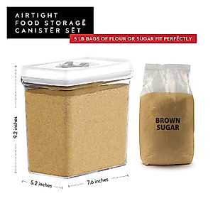 DWËLLZA KITCHEN Large Airtight Food Storage Containers - Clear Plastic Bulk Food Pantry & Kitchen Storage Containers for Flour, Sugar and Baking Supplies 4 Pcs. BPA-Free, Keeps Fresh & Dry (White)