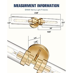 Emak Modern 22 Inch Gold Bathroom Light Fixtures Over Mirror, Cylinder Bathroom Vanity Lights for Mirror, 2-Light Wall Sconces with Clear Glass for Bathroom, Bedroom, Hallway, VL085-GD-2