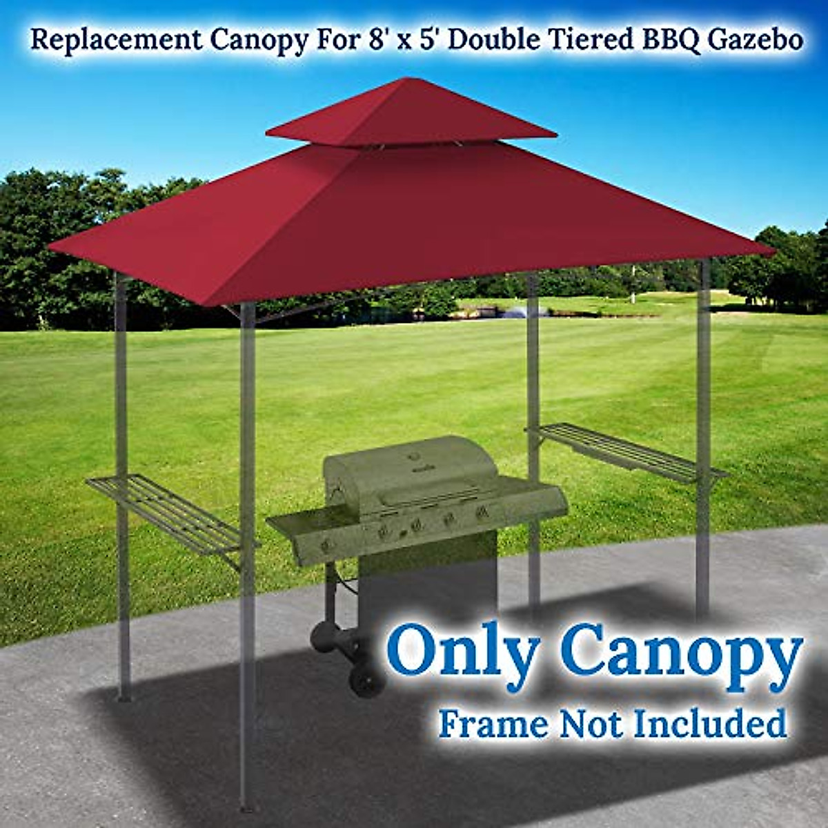 BenefitUSA Double Tiered Replacement Canopy ONLY for 8x5Ft Barbecue Gazebo, Outdoor Grill Shelter Replacement Canopy Top (Burgundy)