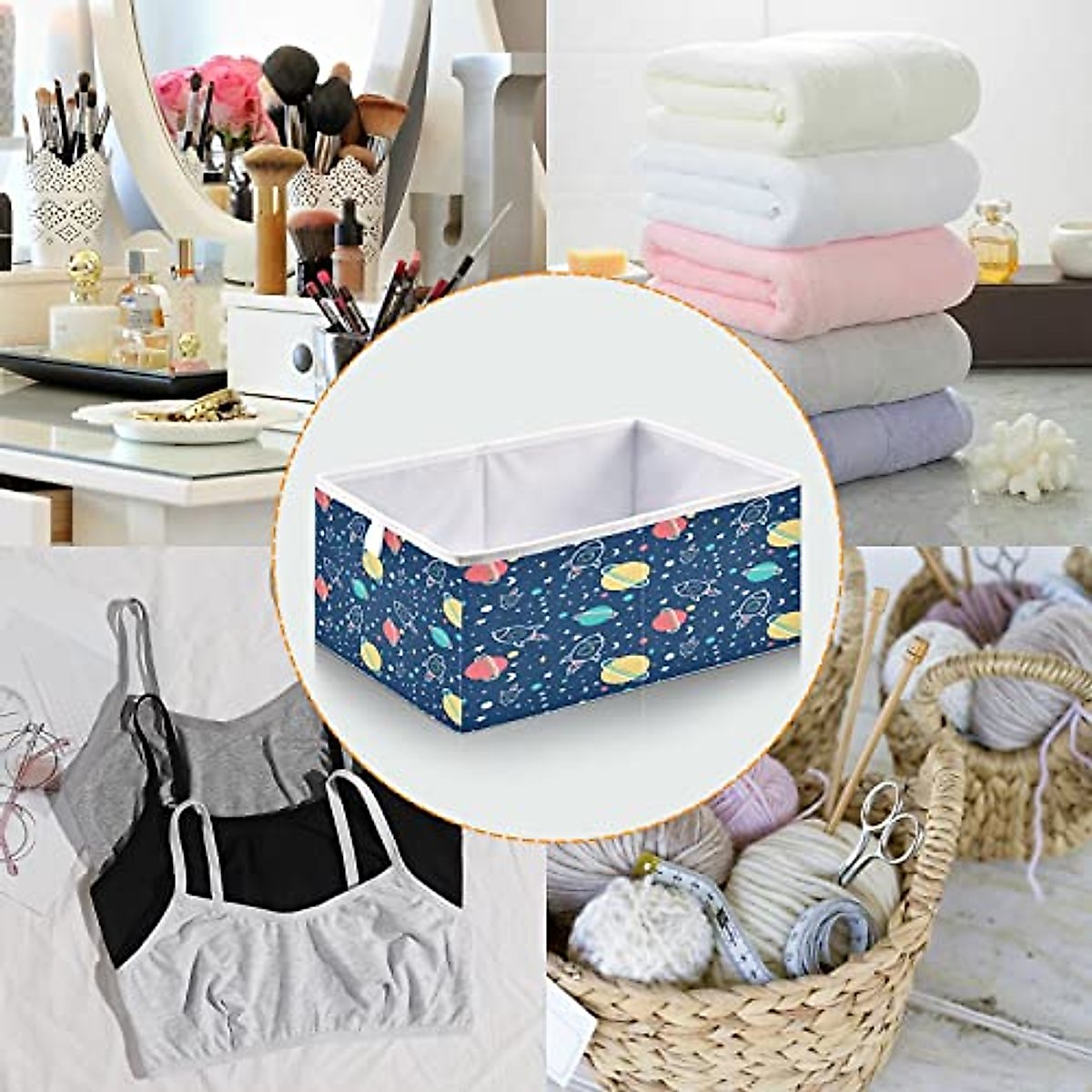 Blueangle Outer Space Pattern Cube Storage Bin, 11 x 11 x 11 in, Large Collapsible Organizer Storage Basket for Home Décor（683）