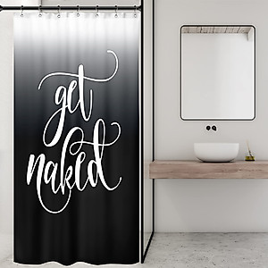 Riyidecor Small Stall Shower Curtain Ombre Get Naked 36Wx72H Inch Black White Texture Single Cool Abstract Funny Fashion Modern Unique Urban Trendy Polyester Waterproof Home Bathroom Decor Fabric