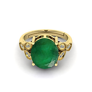 LMDPRAJAPATIS 9.25 Ratti Certified Emerald Panna Stone Gold Plated Adjustable Fine Jewelry Ring For Women's