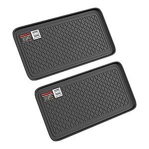 Stalwart All Weather Boot Tray - Large Water Resistant Plastic Utility Shoe Mat for Indoor and Outdoor Use in All Seasons (Set of Two, Black)
