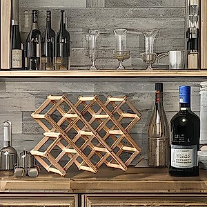 VGWHY Wine Rack, Wooden Wine Rack for 10 Bottle, Free Standing Wine Storage Racks Foldable for Kitchen, Party, Home Kitchen Bar Cabinets (Natural)