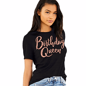 Birthday Tees for Women - Rose Gold Girly Birthday Queen T-Shirt - X-Large - Black Tee(Queen RsG) Blk/XL