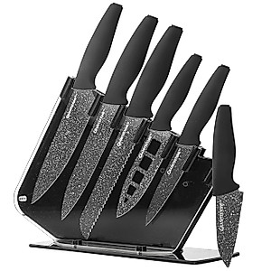 Nutriblade Knife Set with Block by Granitestone 6-Piece Professional Kitchen Chef’s Knives Ultra Sharp Stainless Steel Blades and Nonstick Granite Coating, Easy-Grip and Dishwasher-safe, Black