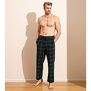 LAPASA Men's Pajama Pants 100% Cotton Flannel Plaid Lounge Soft Warm Sleepwear Pants PJ Bottoms Drawstring and Pockets M39 Medium (Flannel) Green+navy