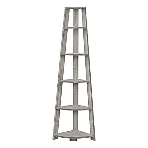 Monarch Specialties I 2433 Bookshelf, Bookcase, Etagere, Corner, 5 Tier, 72" H, Office, Bedroom, Laminate, Grey, Contemporary, Modern