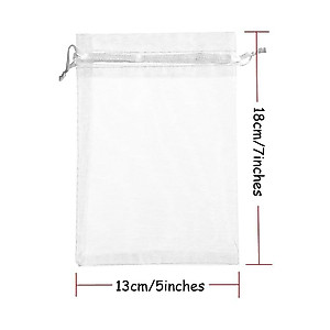 AB Max Organza Drawstring Bags - Wedding Favor Gift Bags Goody Bags Jewelry Pouches 5x7 Inches Fruit Protection Mesh Bags White 10 Pieces