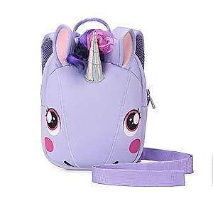 Unicorn Backpack with leash for Girls Kids Backpack Plush Unicorn Toy Bookbag (Purple)