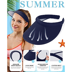 3 Pcs Sports Sun Visor Hat Cloth Covered Slip on Visor Cotton Womens Visor Cap Golf and Tennis Visor for Women Men Sun Visor (Black, White, Navy Blue)