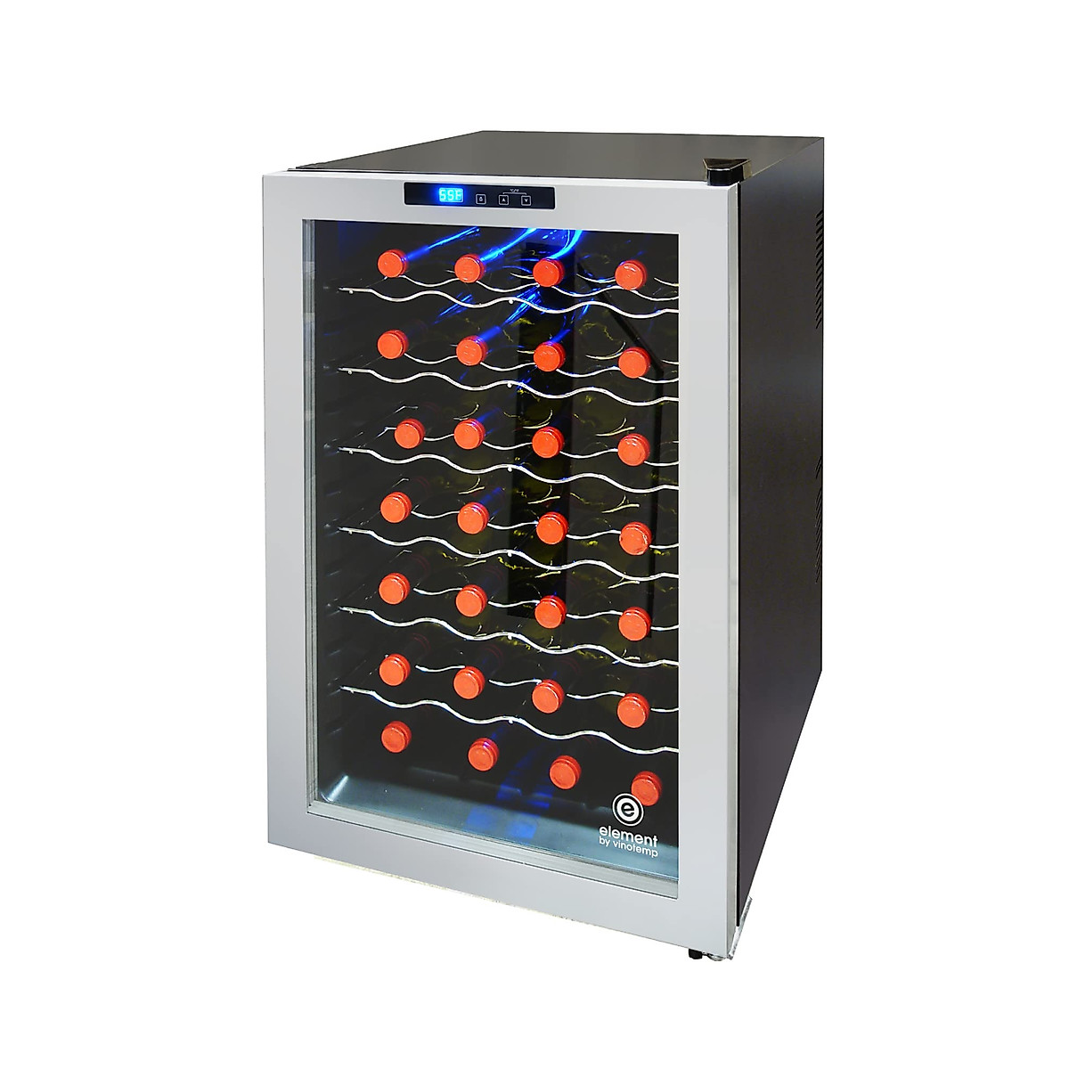 Vinotemp EL-28SILC 28 Bottle Cooler Refrigerator, Freestanding Wine Fridge with Touch Screen Adjustable Temperature Control, Dual-Paned Glass Door and Safety Lock, Metallic