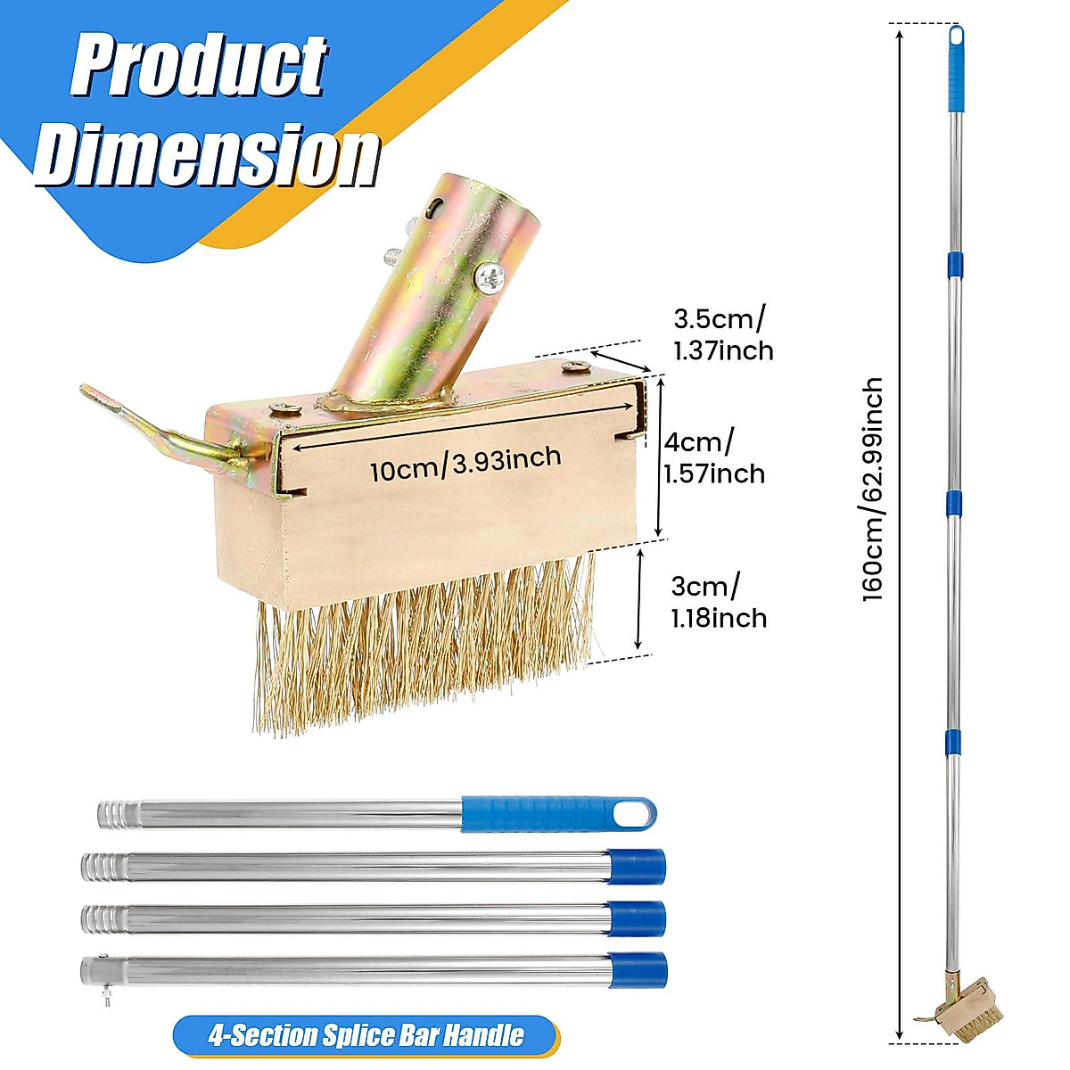 Cleaning Paving Joints,Cleaner Moss Remover Brush with Scraper Patio Weed Brush Head for Outdoor Weed Remover Tool Removable 2 in 1 Weed Remover Brush 4-Section Handle Crack Weeder (B)