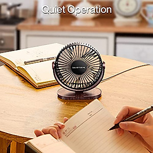 SmartDevil USB Small Desk Fan, 3 Speeds Portable Desktop Table Fan, 90° Adjustment Personal Mini Fan, Quiet Operation, for Home Office Car Outdoor Travel (Black Wood Grain)