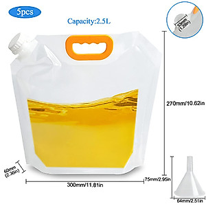 PENCK 2.5L Moisturize Proof Storage Bags 5Pcs Reusable Plastic Bags Emergency Water Storage Large Capacity Clear Cereal Dry Food Containers Stand Up Grain Sealed Bag with Funnel