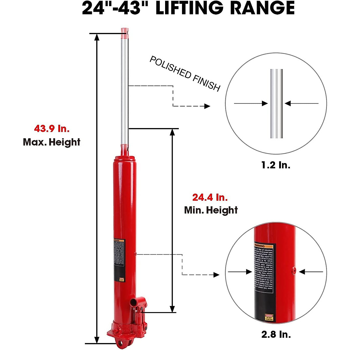 Big Red 3 Ton Hydraulic Long Ram Jack with Single Piston Pump and Clevis Base (Fits: Garage/Shop Cranes, Engine Hoists, and More) w/Handle, Red, A41417R
