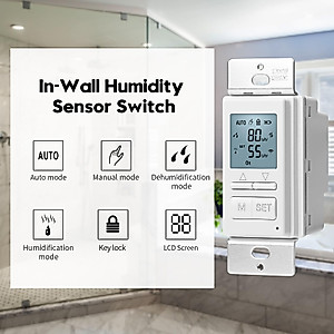 New 2024! Humidity Sensor Switch, Ortis in-Wall Bathroom Fan Automated Control Switch with Separate Sensor, Air Moisture Detection, Neutral Wire Required, Keep Your Room Dry, 328 ft Range, 110/220V