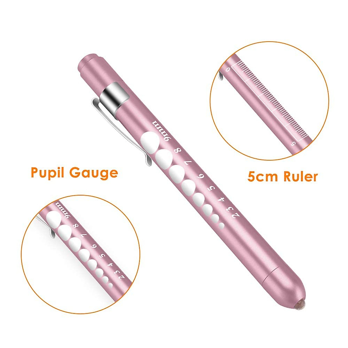FITA Medical Pen Lights for Nurses Doctors, 2 Pack Reusable Penlight LED Tactical White Light with Pupil Gauge and Ruler, Replaceable Batteries (Pale Pink/Teal Green)