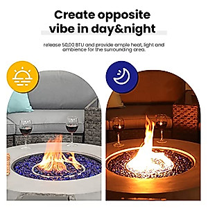 SUNSITT Outdoor 36’’ Propane Fire Pit with Tank Table 50,000 BTU Round Patio Propane Firepit Table with Tank Holder, Pit Cover, Metal Lid & Fire Glass, Grey Finish