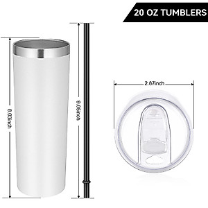 VEGOND Stainless Steel Skinny Tumbler, 20 oz Vacuum Insulated Tumbler with Lid and Straw, Double Wall Coffee Cup, Travel Mug for Cold Hot Drinks, White 1 Pack