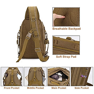 BraveHawk OUTDOORS Tactical Fishing Tackle Sling Backpack, 800D Military Nylon Oxford Multipurpose Shoulder Pack